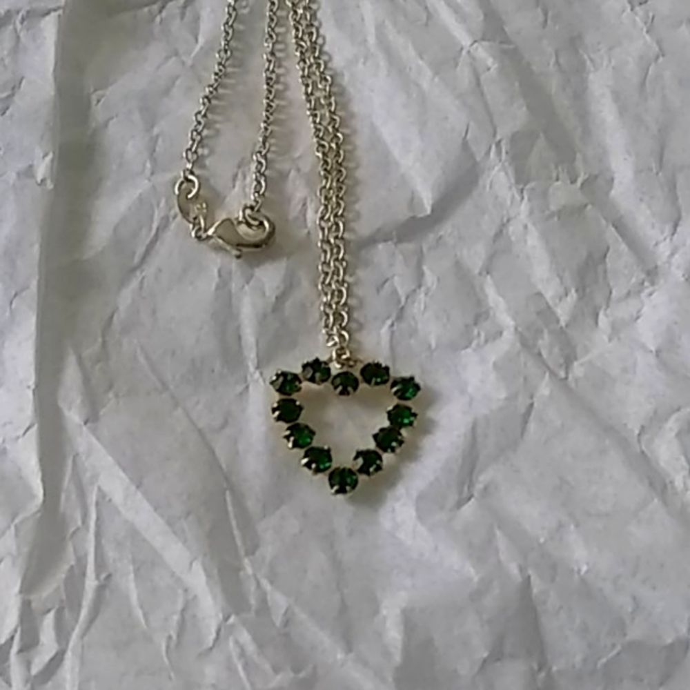 Emerald Green Color Heart Sterling Chain - Gem
